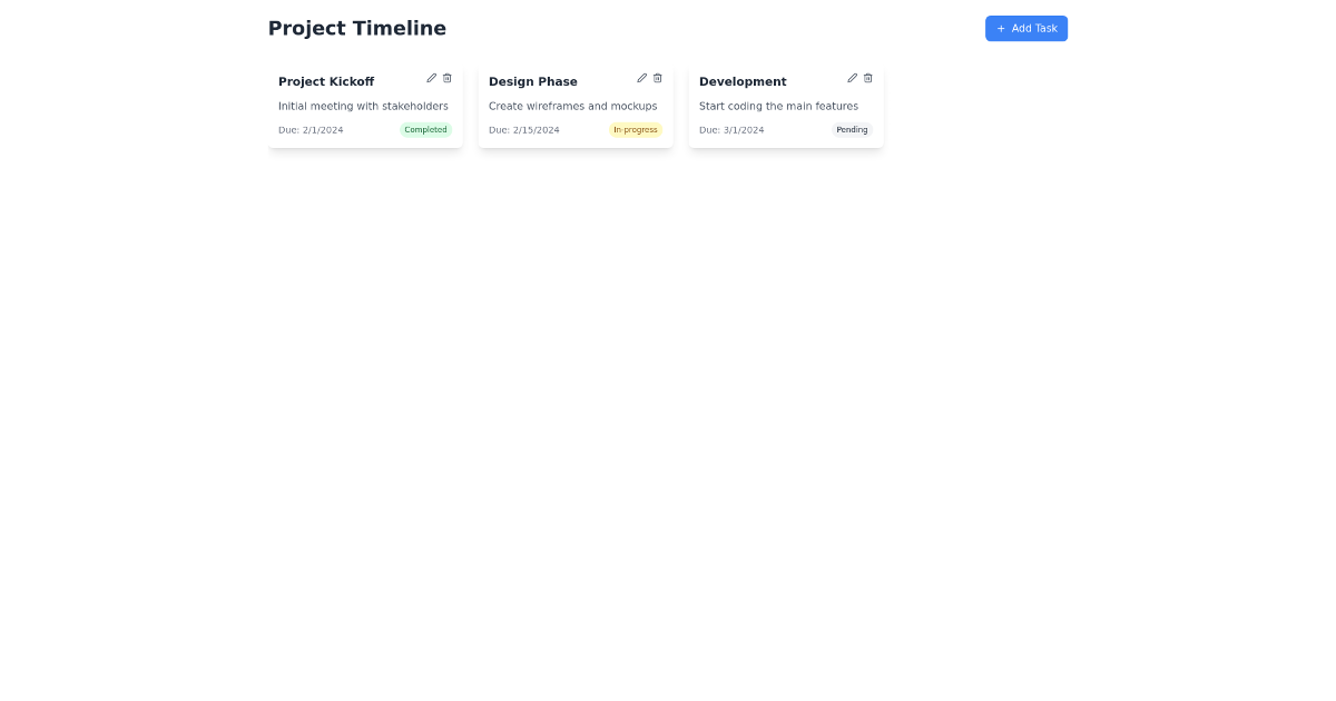 React Timeline View with Drag-and-Drop Tasks | Tailwind UI Library