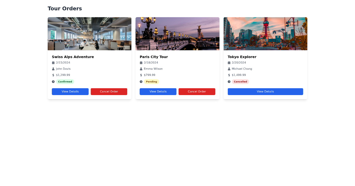 Tour Order List - Free React, Tailwind Component