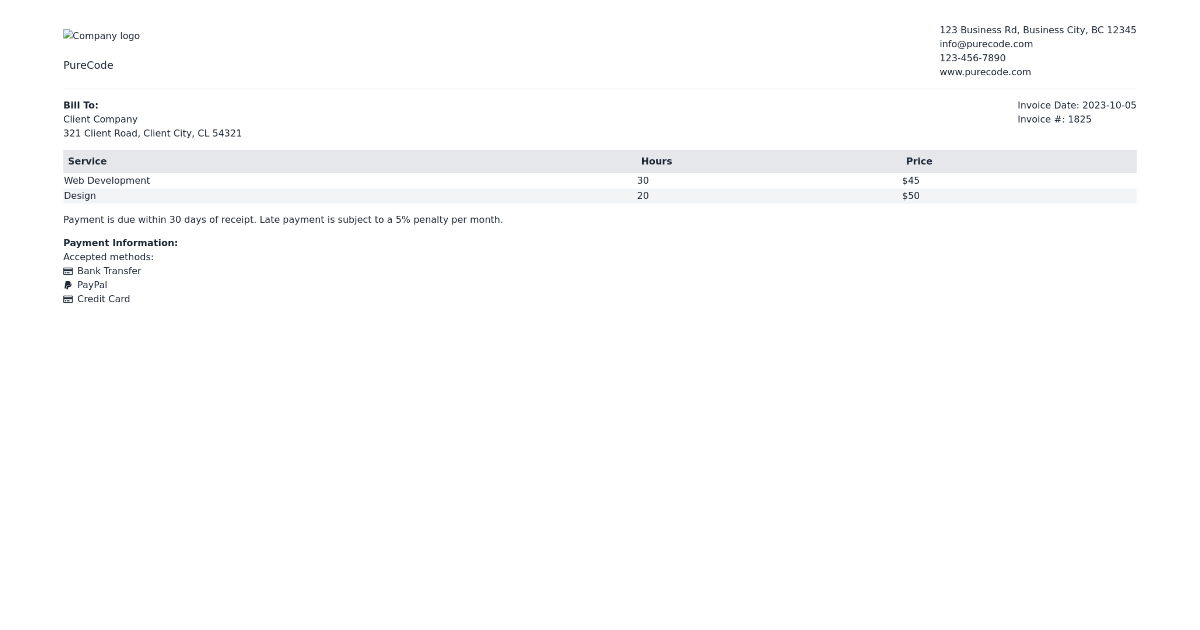 Invoice Layout - Free React, Tailwind Component