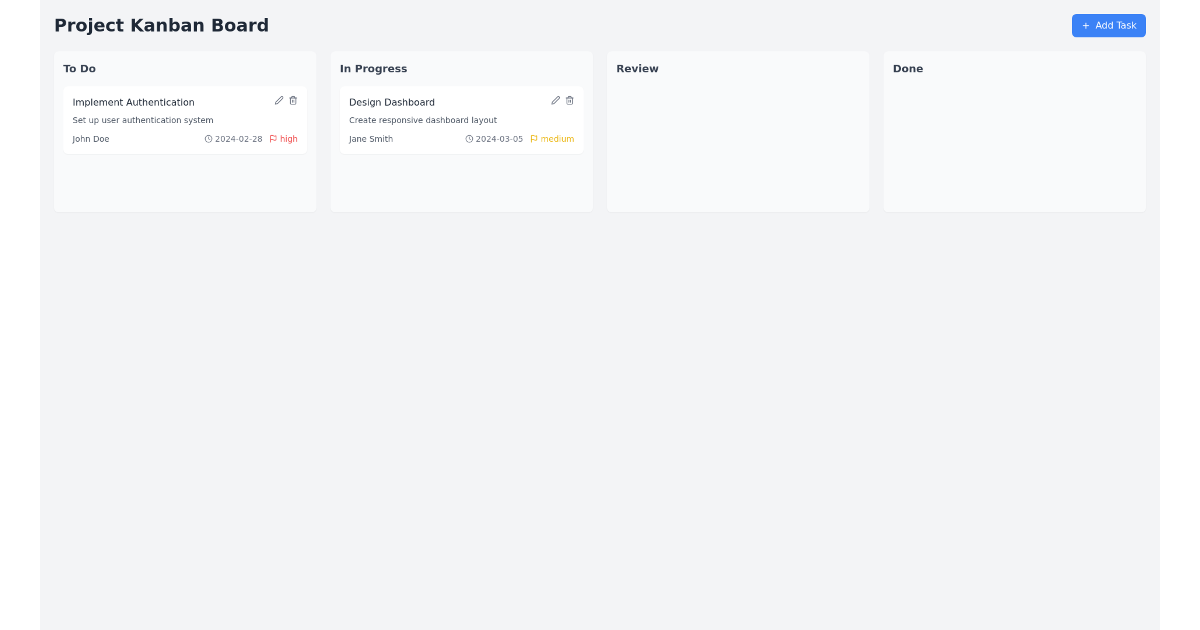 React Kanban Board Component for Project Management