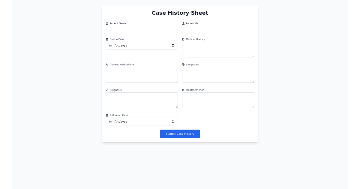 Case History Sheet - Free React, Tailwind Component