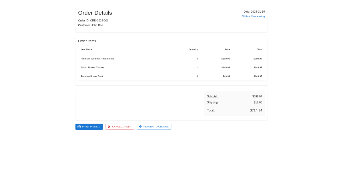 Create Order Details Component in React with MUI