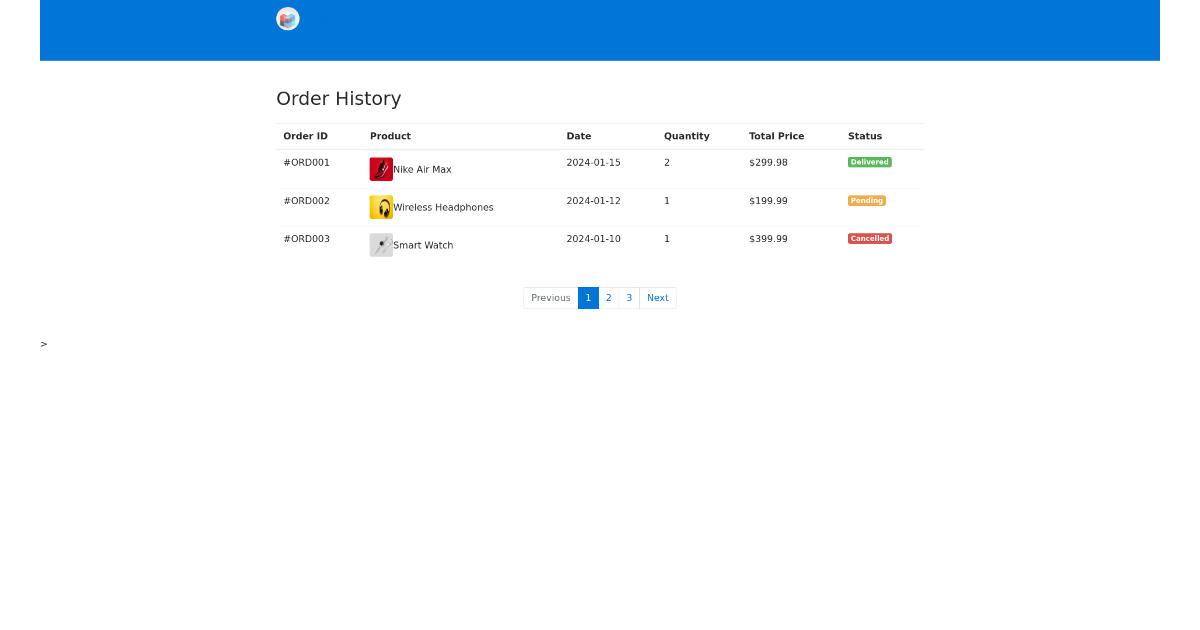 Order History Dashboard - Free Html, Bootstrap Component