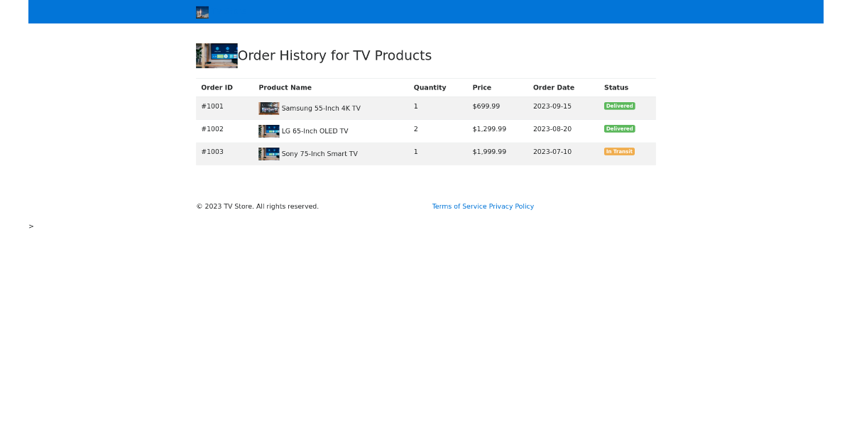 Build a TV Product Order History | Bootstrap HTML Guide