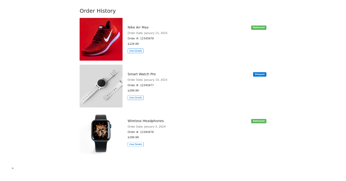 Order History Page - Free Html, Bootstrap Component