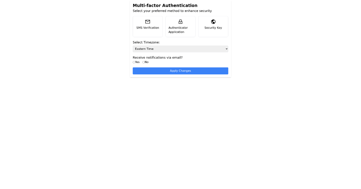 Multi Factor Auth Configurator - Free React, Tailwind Component