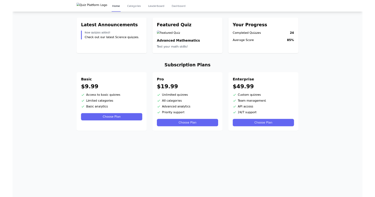 Quiz Platform - Free React, Tailwind Component