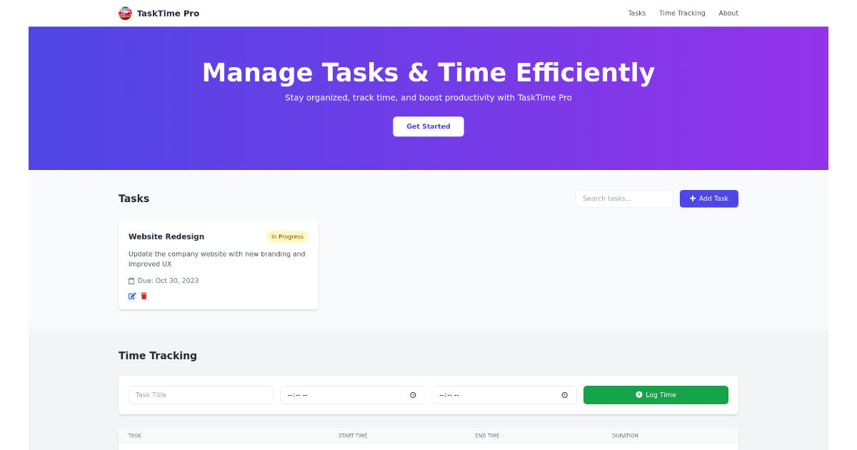 Task Time Management Dashboard - Free Html, Tailwind Component