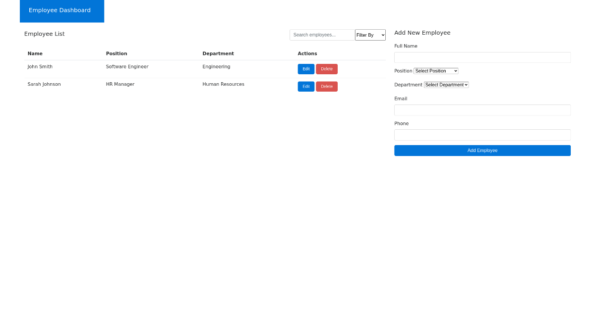 Employee Management Dashboard - Free Html, Bootstrap Component