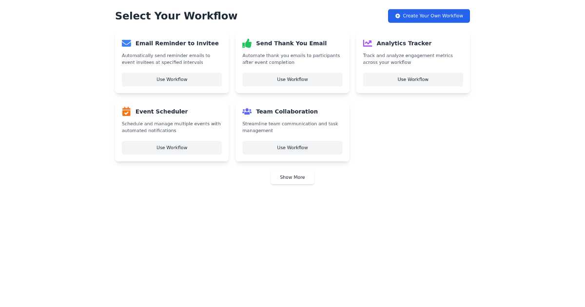 Create Workflow Interface with React and Tailwind CSS