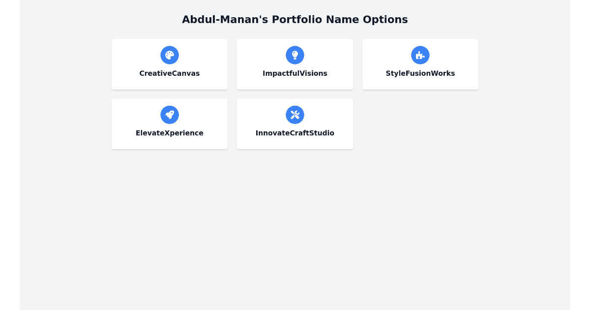 Portfolio Names - Free React, Tailwind Component