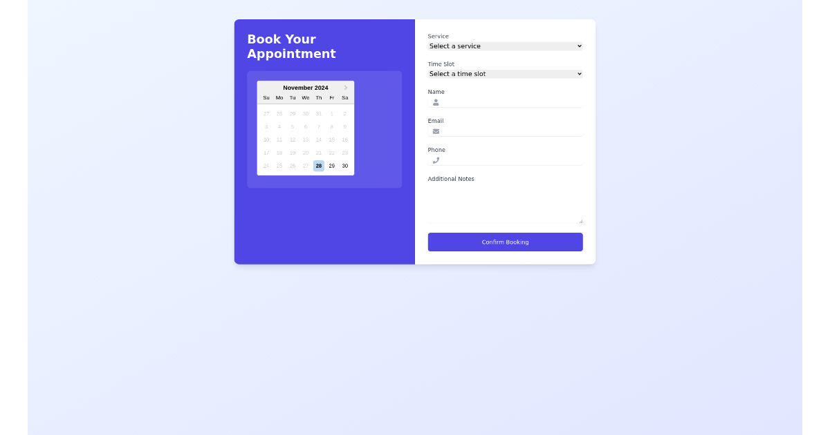 Appointment Booking - Free React, Tailwind Component