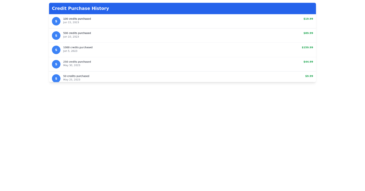 Purchase History List - Free Angular, Tailwind Component
