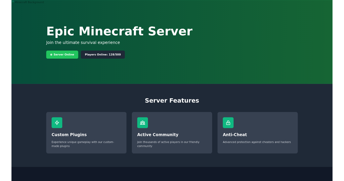 Minecraft Server Interface - Free Html, Tailwind Component