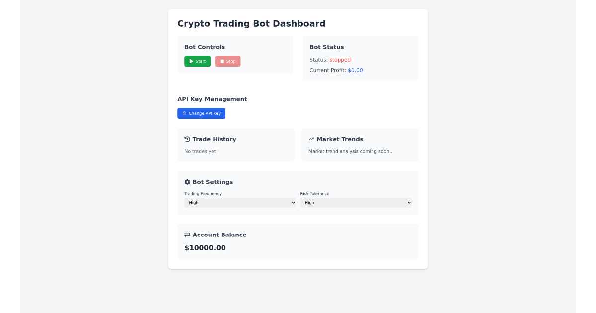 Crypto Trading Bot Interface - Start, Stop & Monitor Your Bot