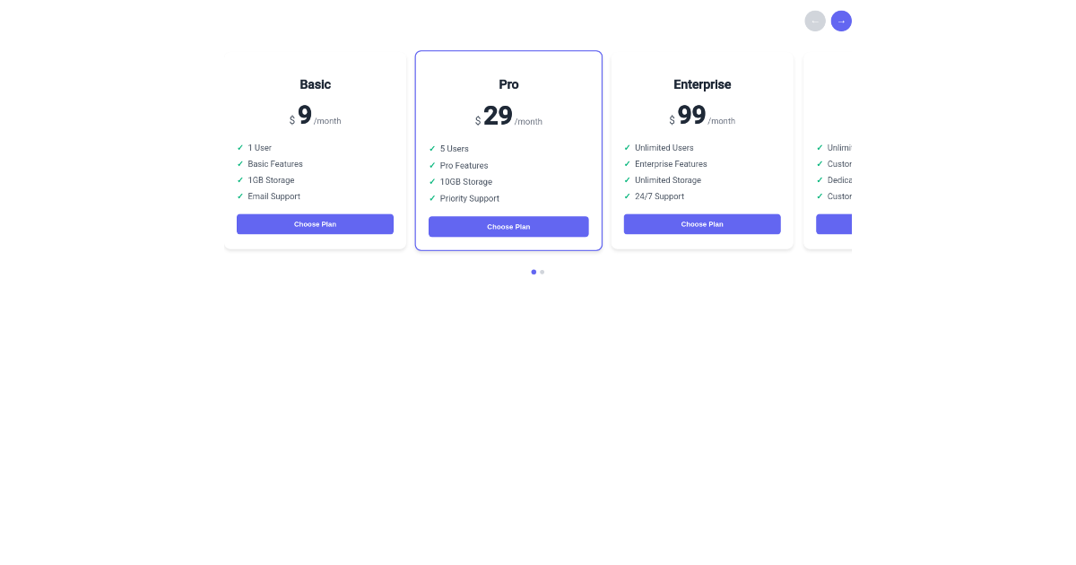 Subscription Plans - Free Angular, Css Component