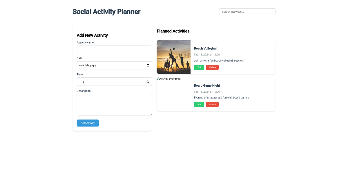 Social Activity Planner - Free Angular, Css Component