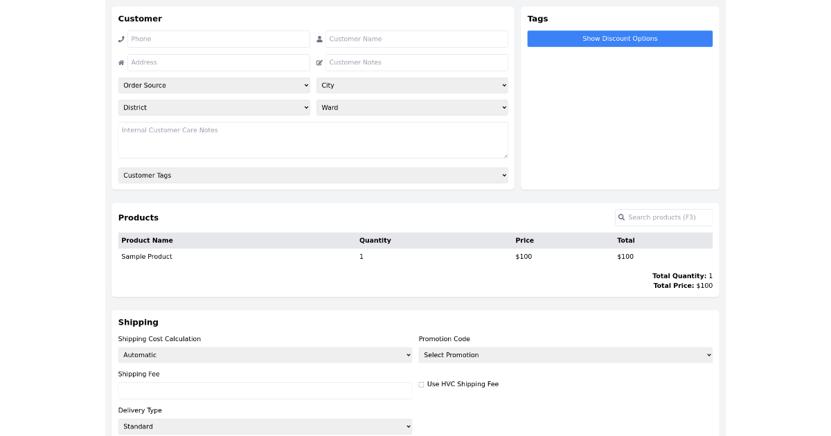 Customer Order Form - Free React, Tailwind Component