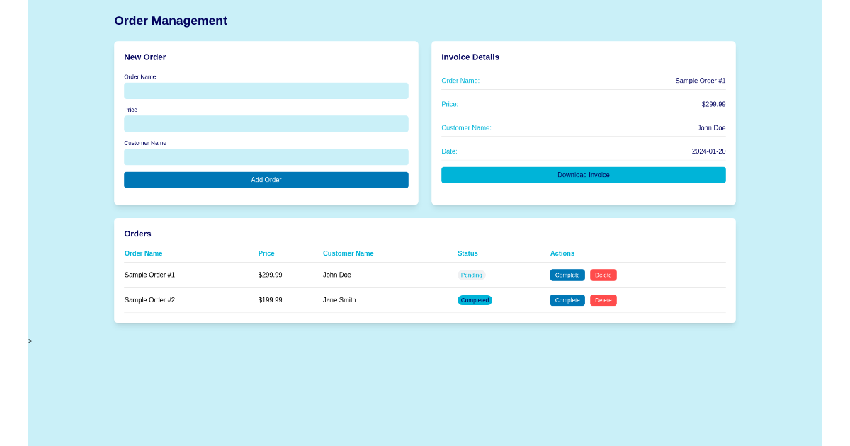 Order Management Dashboard - Free Html, Tailwind Component