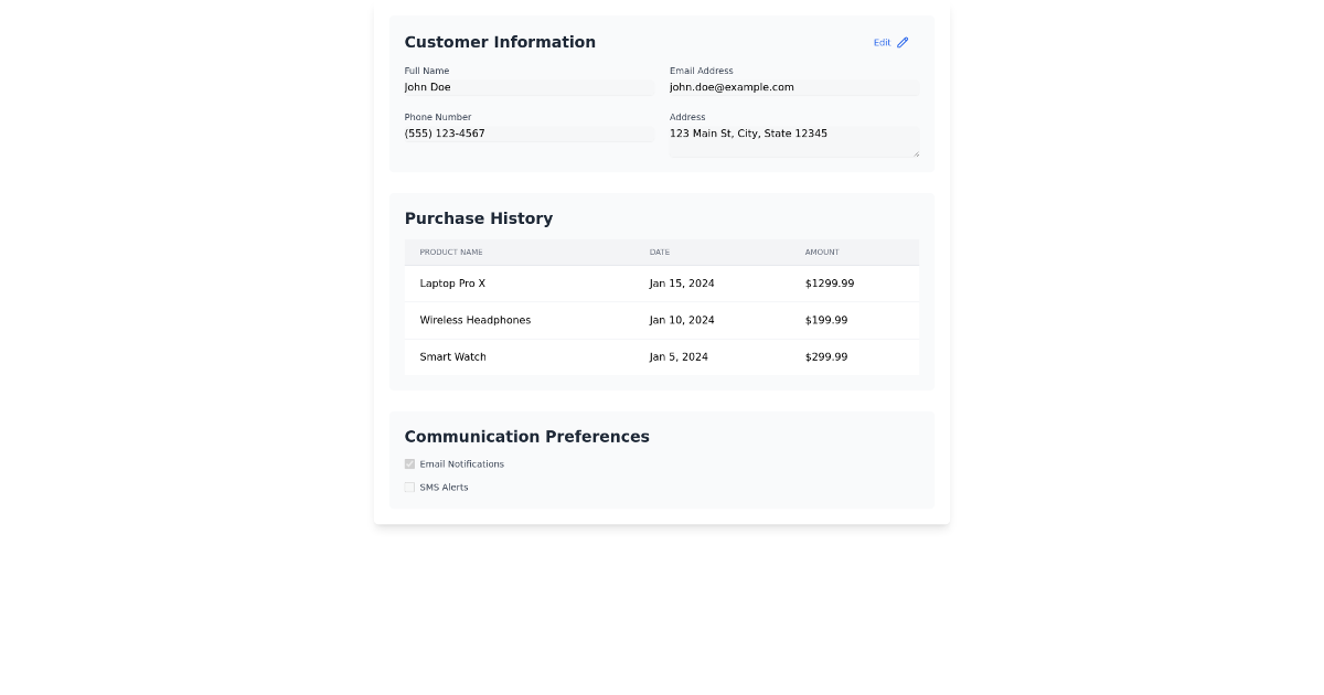 Customer Profile Component - Free Angular, Tailwind Component