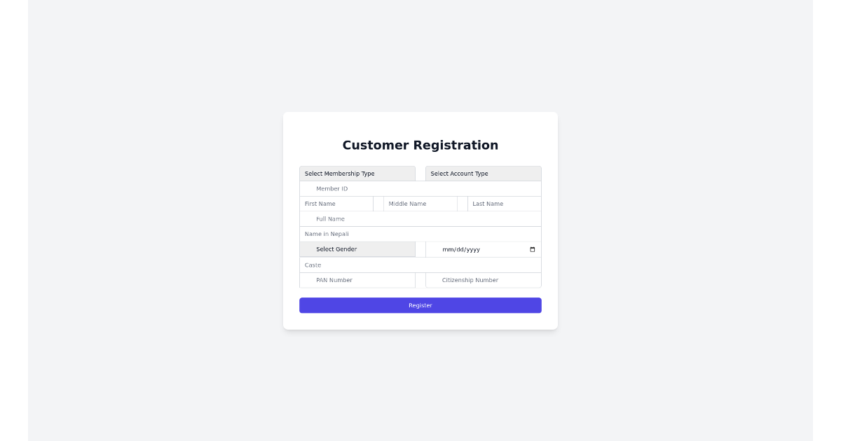 Customer Registration Form - Free React, Tailwind Component