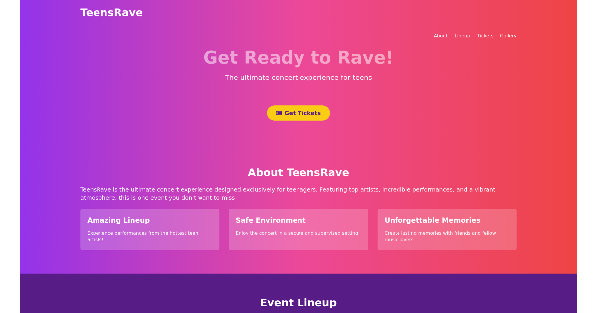 Teensrave Website - Free React, Tailwind Component