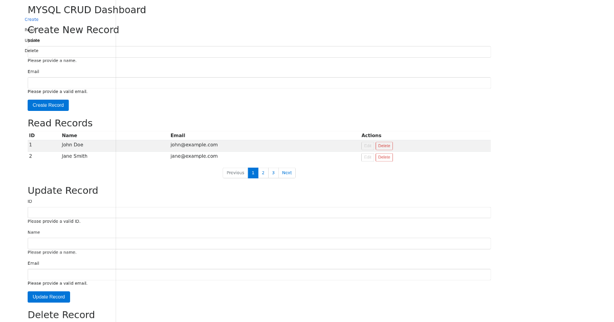 M Y S Q L C R U D Dashboard - Free Html, Bootstrap Component