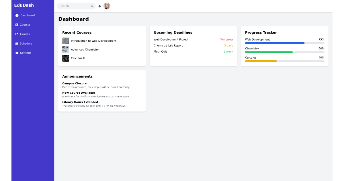 Educational Dashboard Layout with Sidebar | Tailwind UI