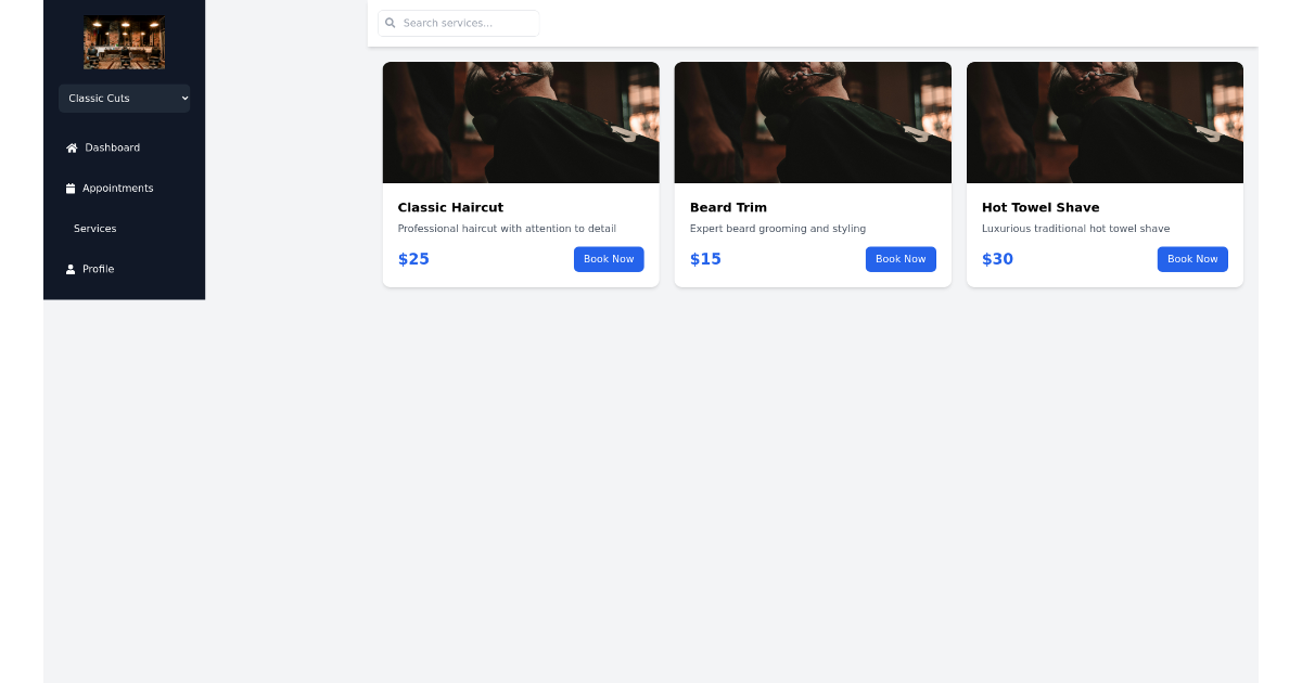 Barber Dashboard Component - Free Html, Tailwind Component