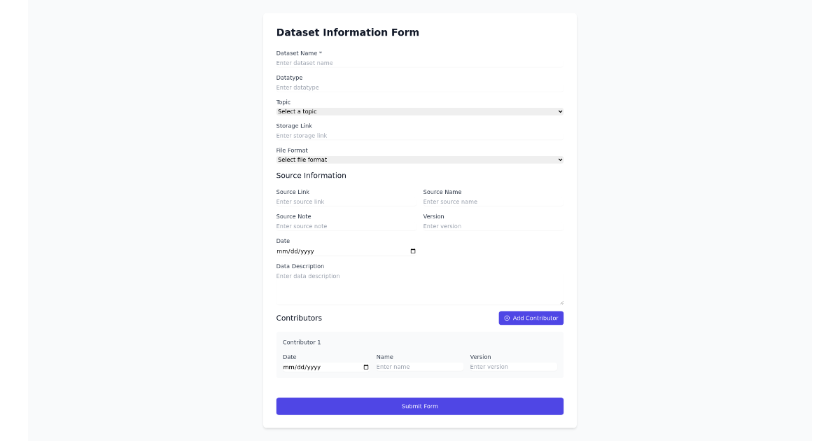 Data Collection Form - Free React, Tailwind Component
