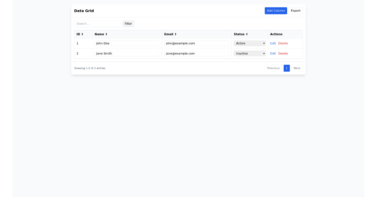 Advanced Data Grid - Free Html, Tailwind Component