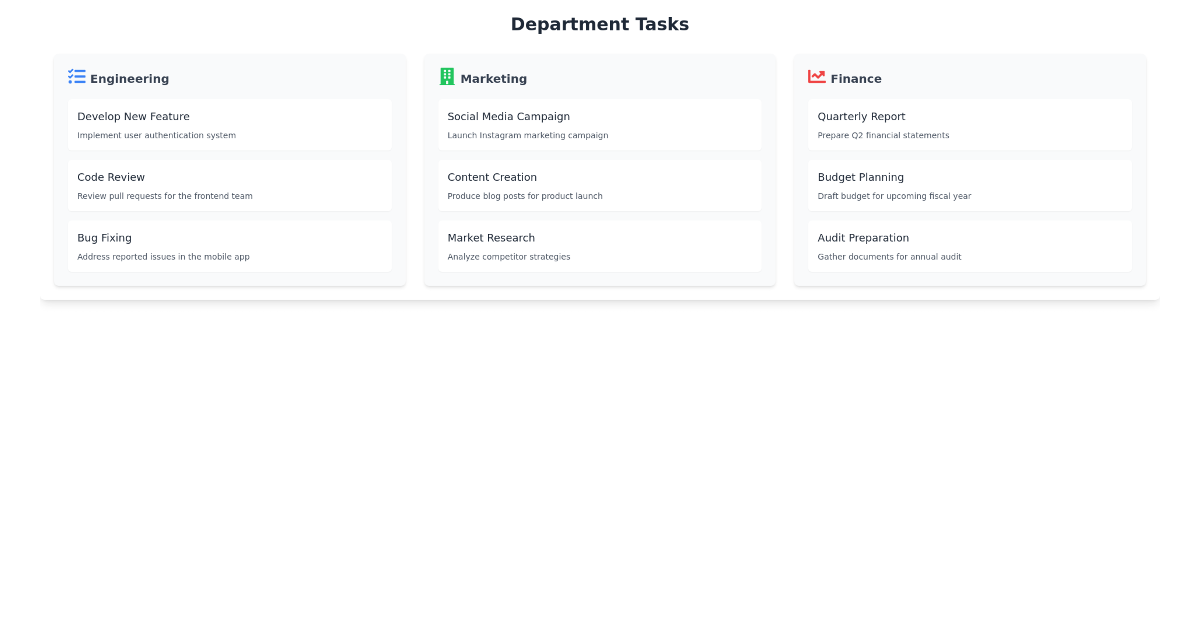 Department Tasks - Free React, Tailwind Component
