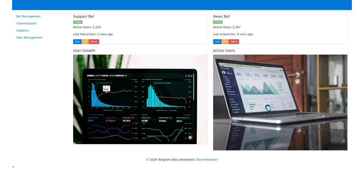 Telegram Bot Dashboard - Free Html, Bootstrap Component