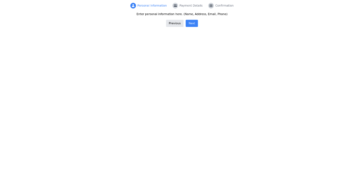 Registration Stepper - Free React, Tailwind Component