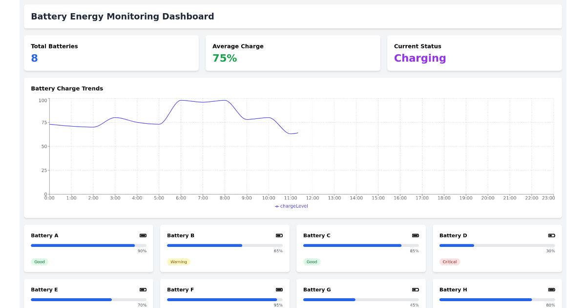 React Tailwind Battery Energy Monitoring Dashboard | Real-Time Data Visualization
