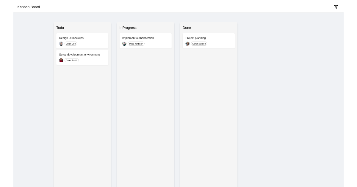 React Kanban Board with User Avatars and Filtering | MUI Components