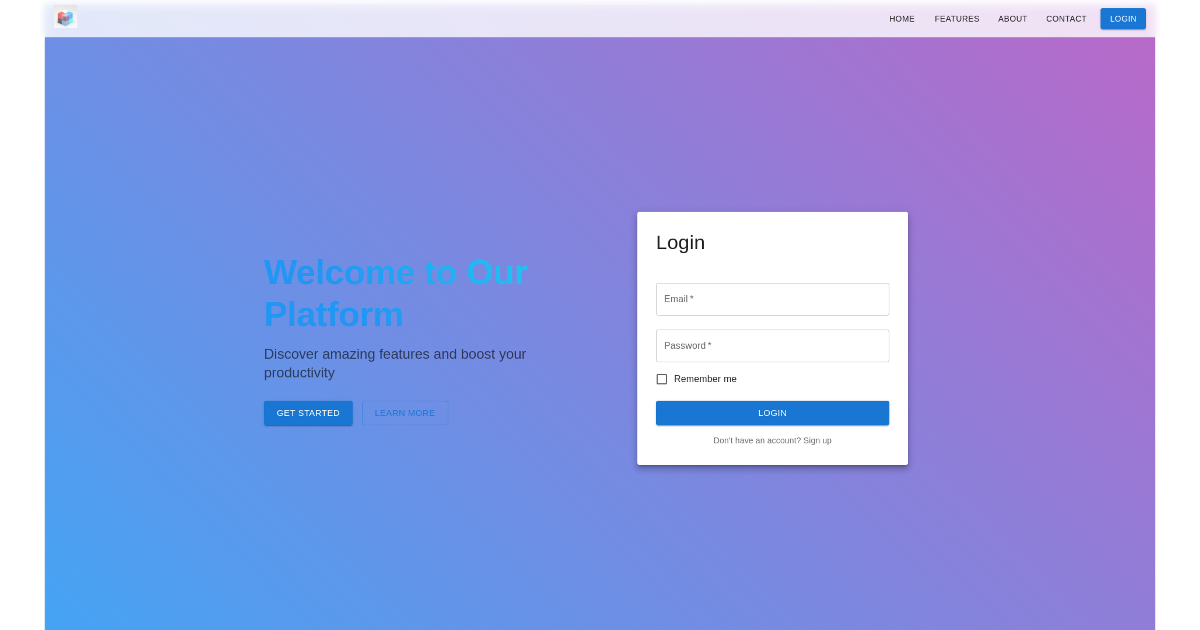 React and MUI Landing Page with Navbar, Hero Section, and Login Form