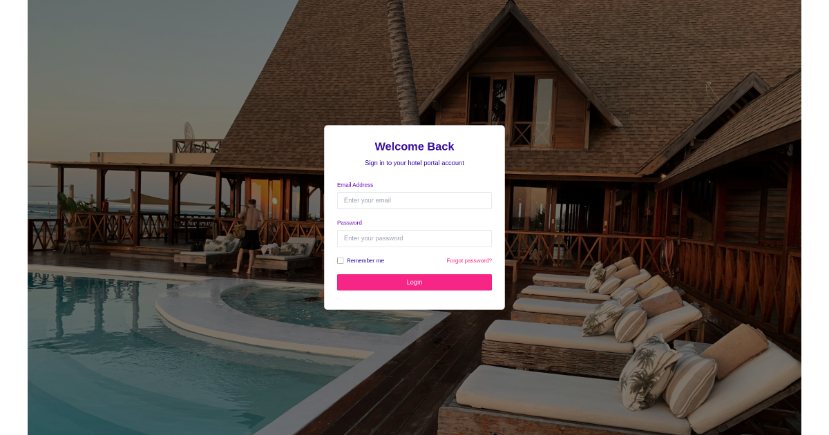 Hotel Login Portal - Free Html, Tailwind Component