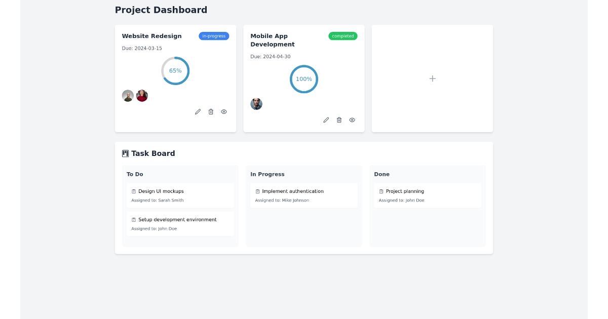 Project Dashboard - Free React, Tailwind Component