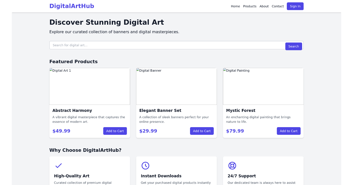 Digital Art Ecommerce - Free Html, Tailwind Component