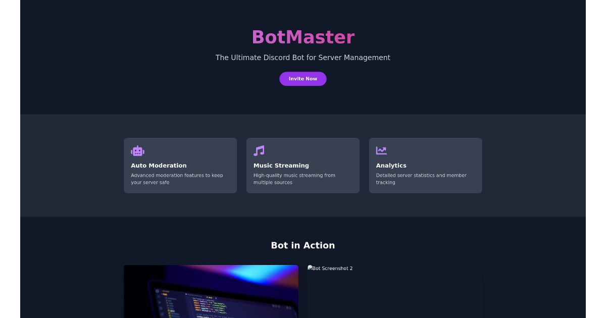 Discord Bot Landing - Free Html, Tailwind Component