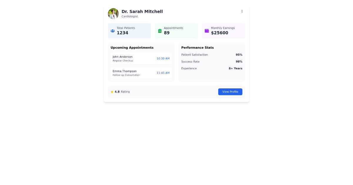 Doctor Overview Card - Free React, Tailwind Component