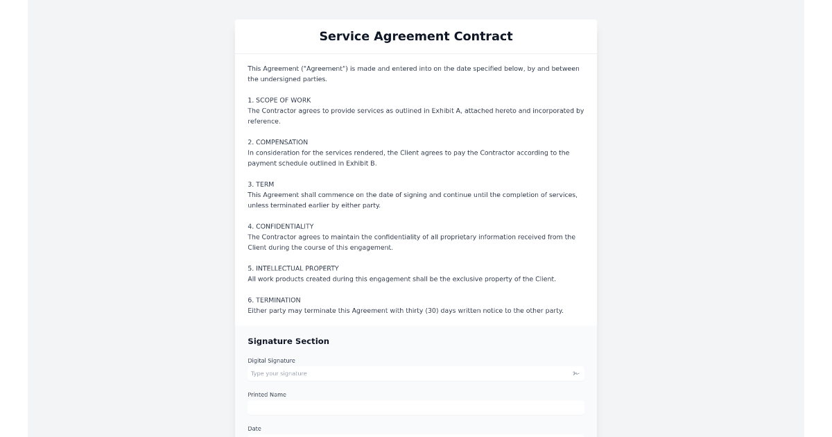 Contract Document - Free React, Tailwind Component