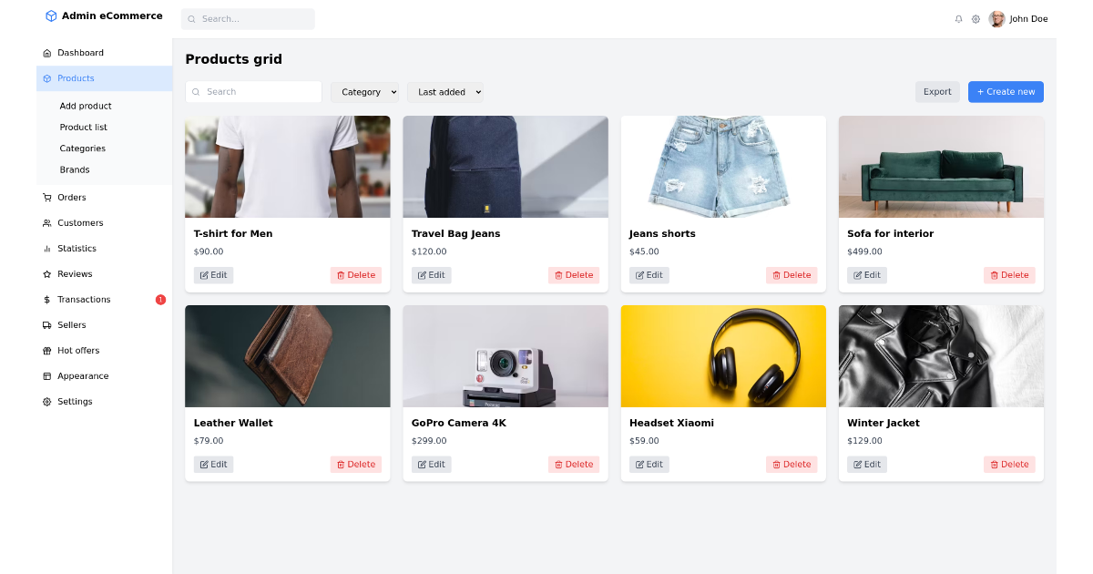 Modern eCommerce Admin Panel for Product Management | Tailwind React