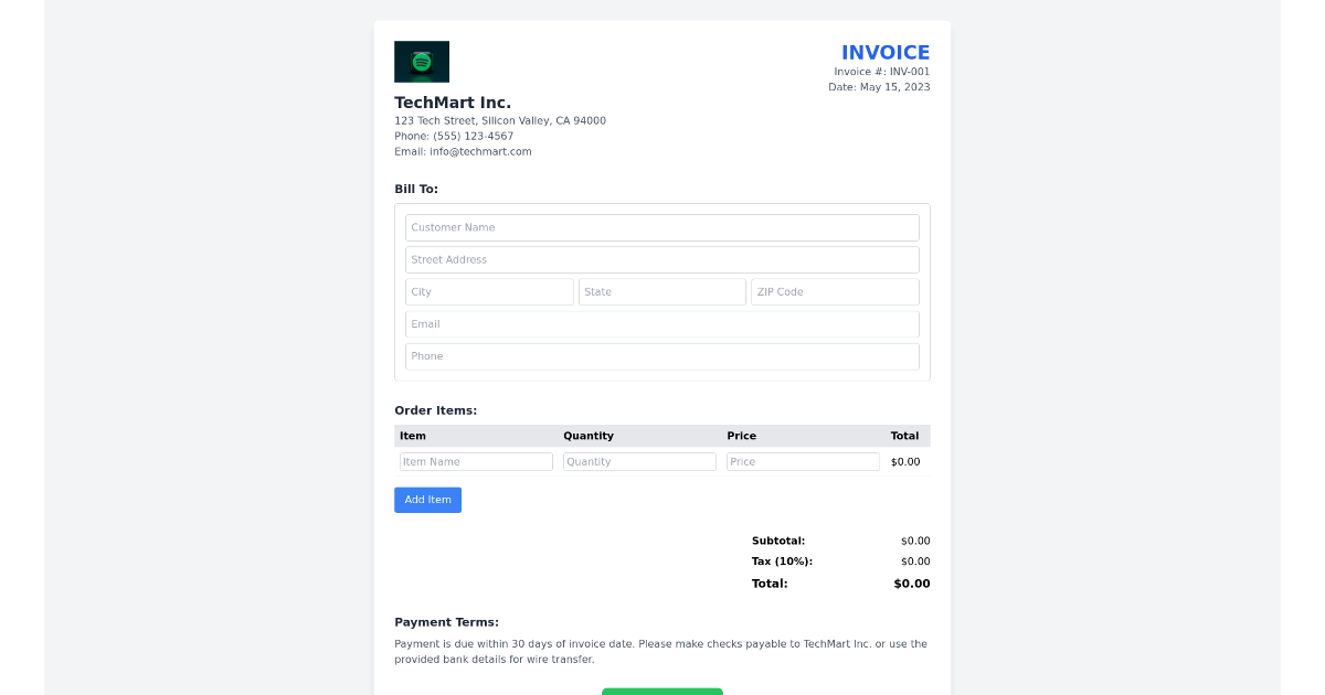 E-commerce Invoice Generator - Free Html, Tailwind Component