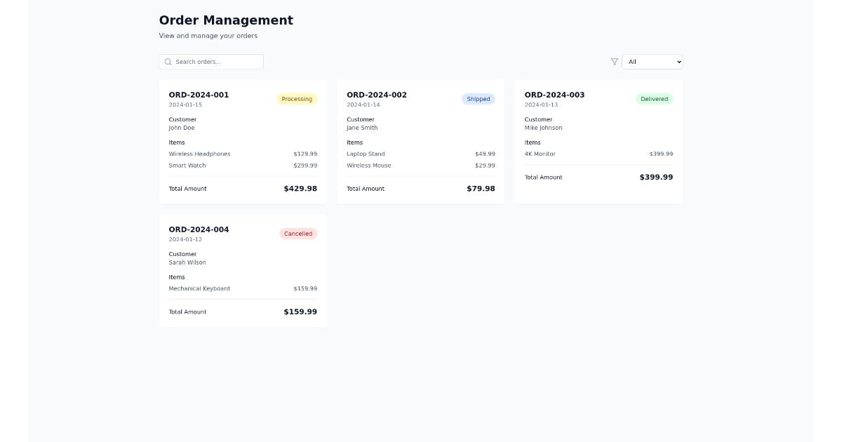 Order List - Free React, Tailwind Component