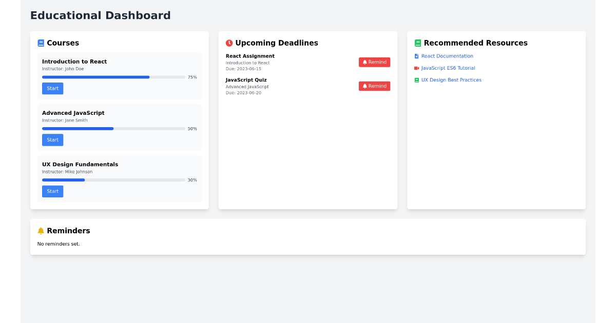Education Dashboard Free React Tailwind Component