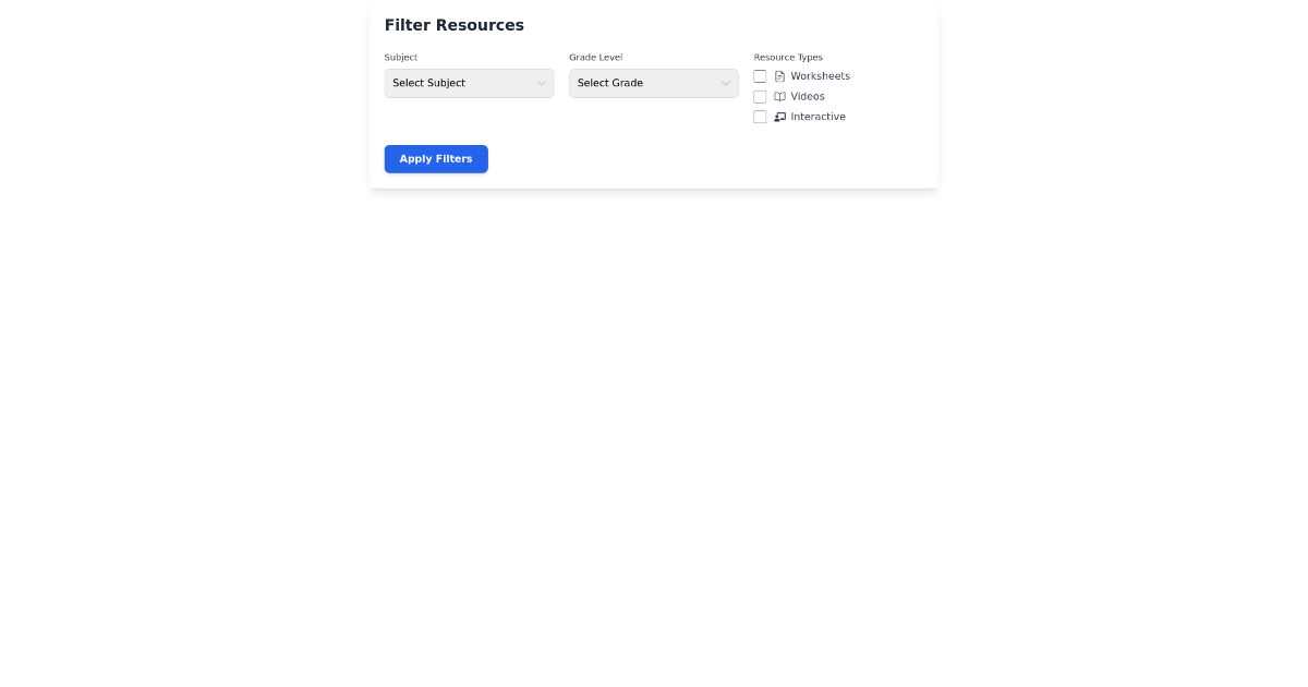 Educational Resource Filter - Free React, Tailwind Component