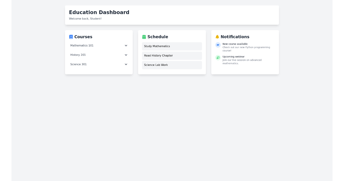 Education Dashboard - Free React, Tailwind Component
