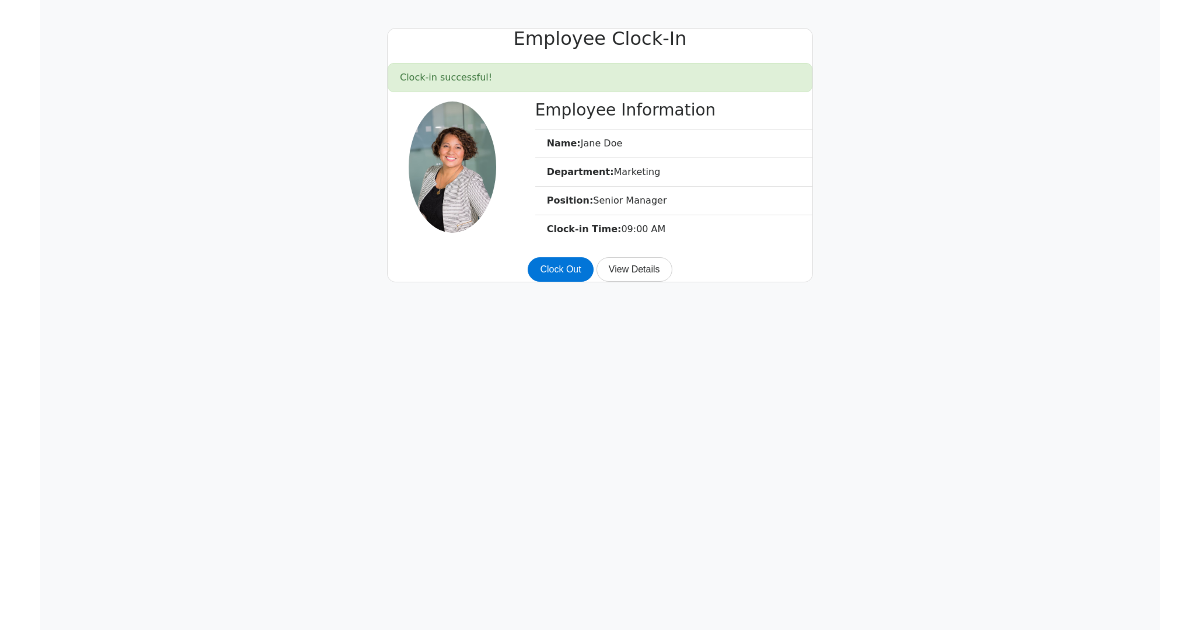 Clock- in Success Display - Free Html, Bootstrap Component